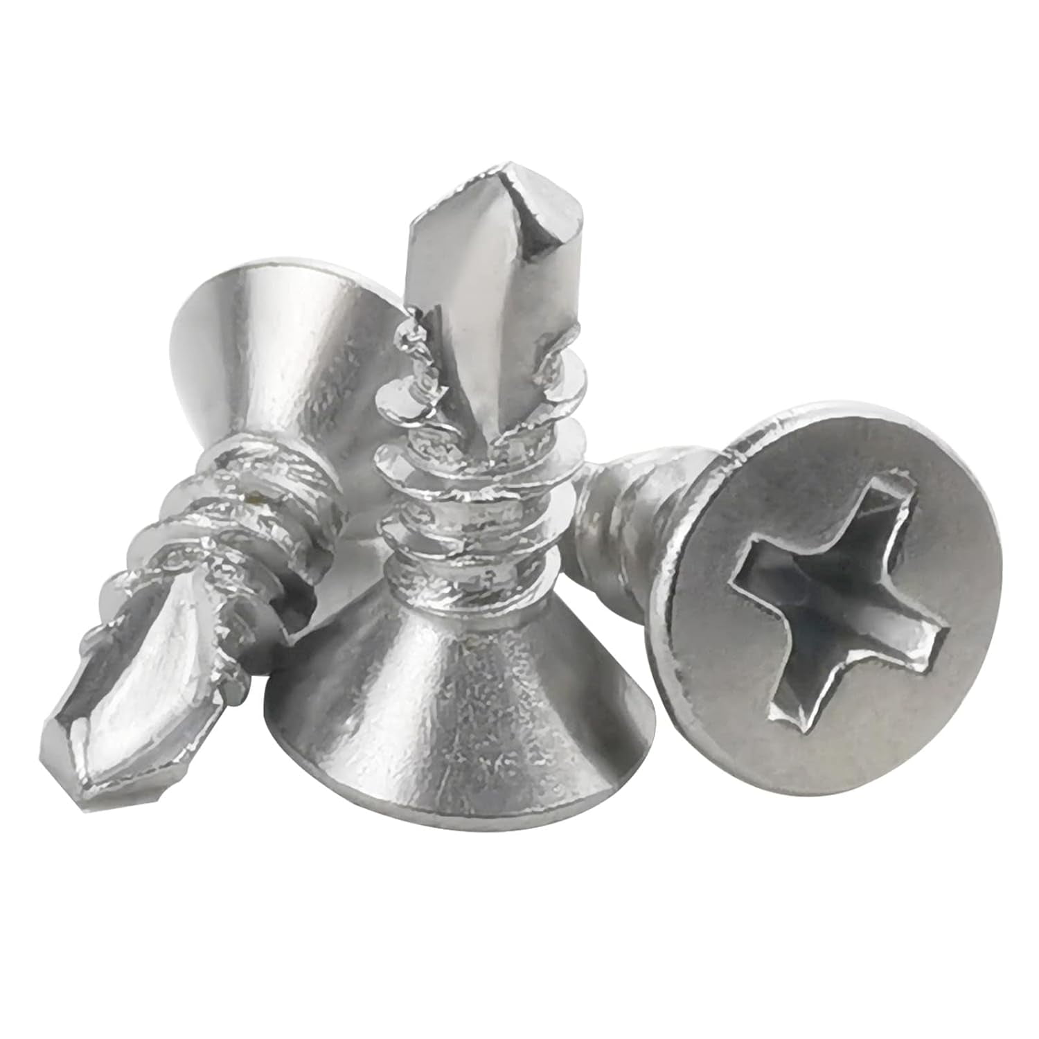 120PCS #8 x 1/2" Sheet Metal Self Drilling Screws,410 Stainless Steel Flat Head Screws Phillips ...