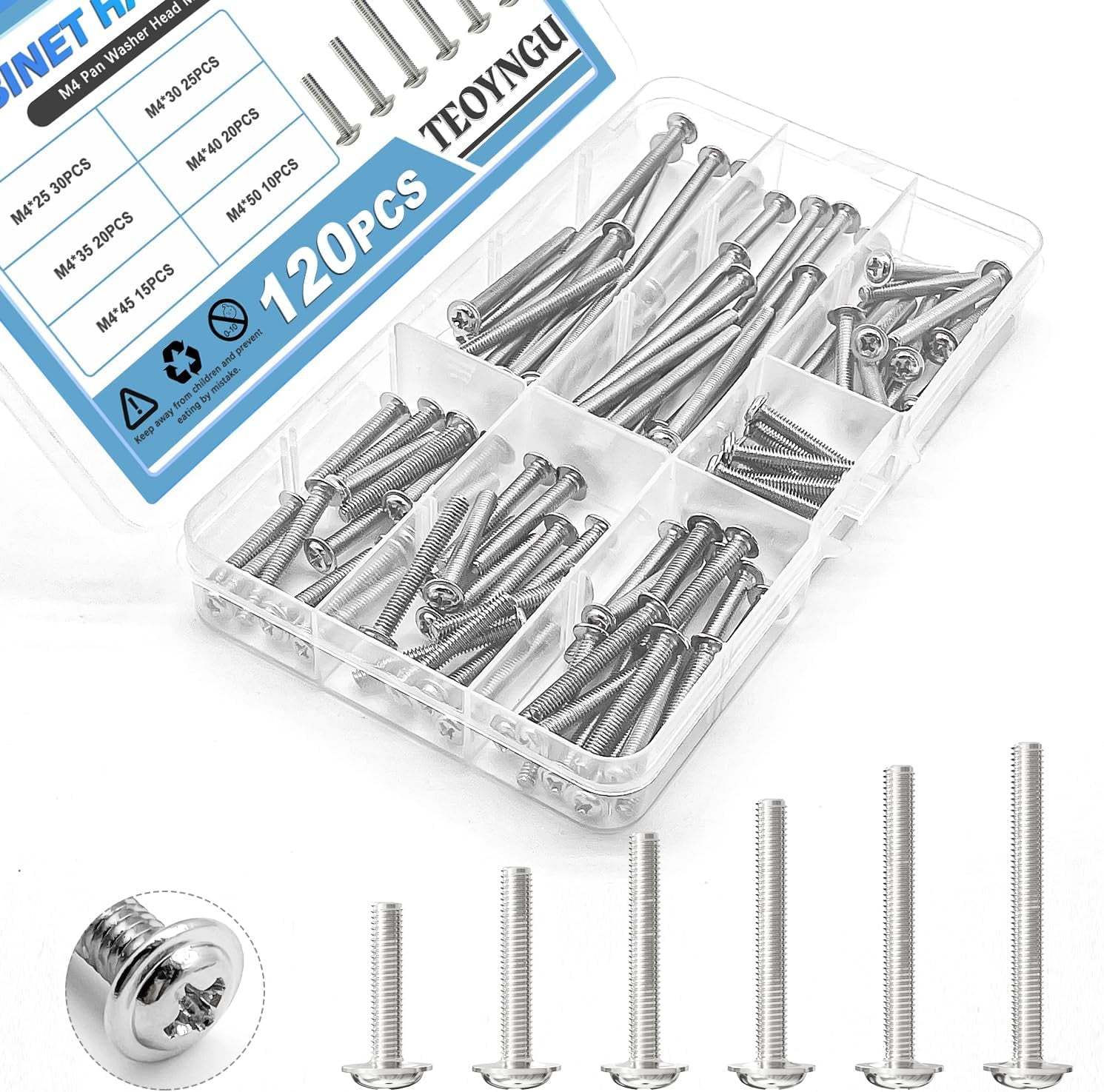 120PCS Assortment，Cabinet Pull and Knob Screws, M4×25/30/35/40/45/50mm ...