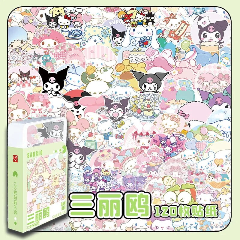 120PCS/Box Sanrio Sticker Gift Box Cute Hello Kitty Cinnamoroll Kuromi ...