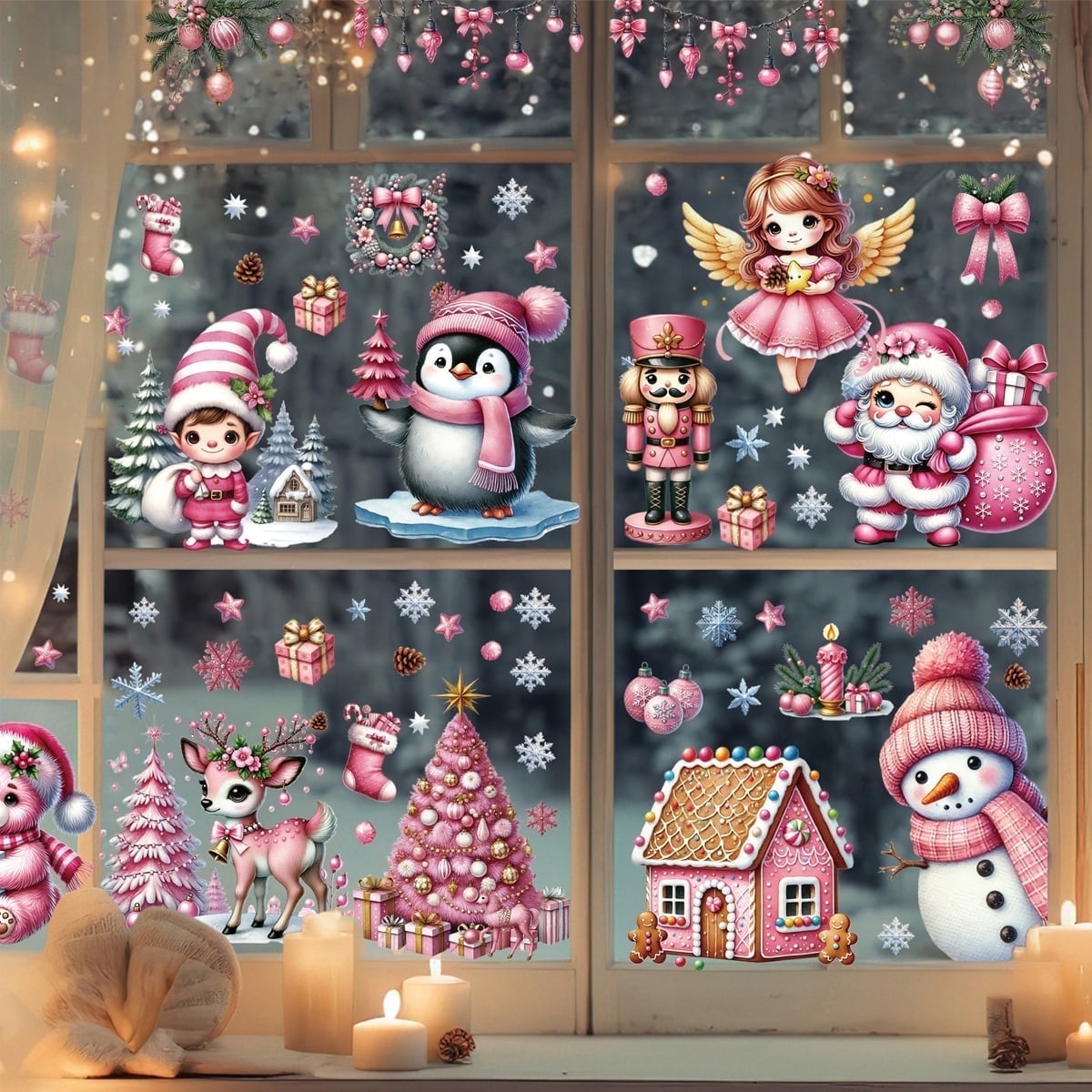 120PCS Christmas Window Clings Decorations, Large Xmas Glass Stickers ...