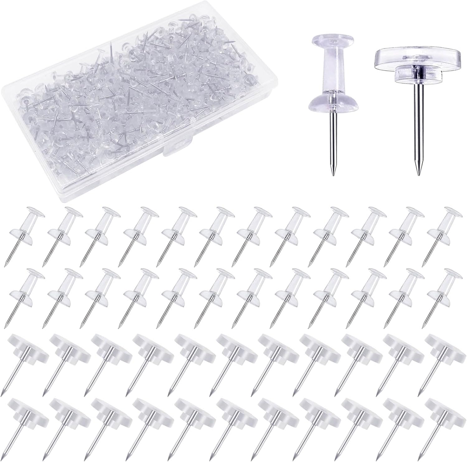 120PCS Clear Plastic Thumb Tacks Flat with Classic Heads, Steel Point ...