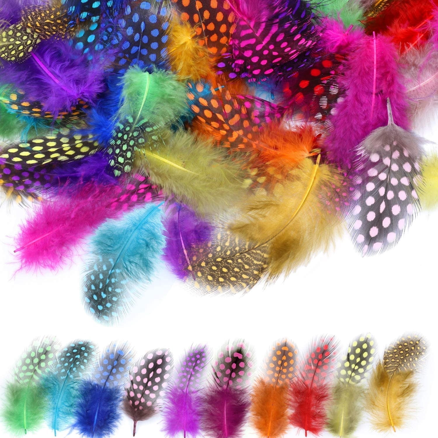 120PCS Colorful Spotted Feathers 2-5 in, 10 Colors Chicken Feather for ...