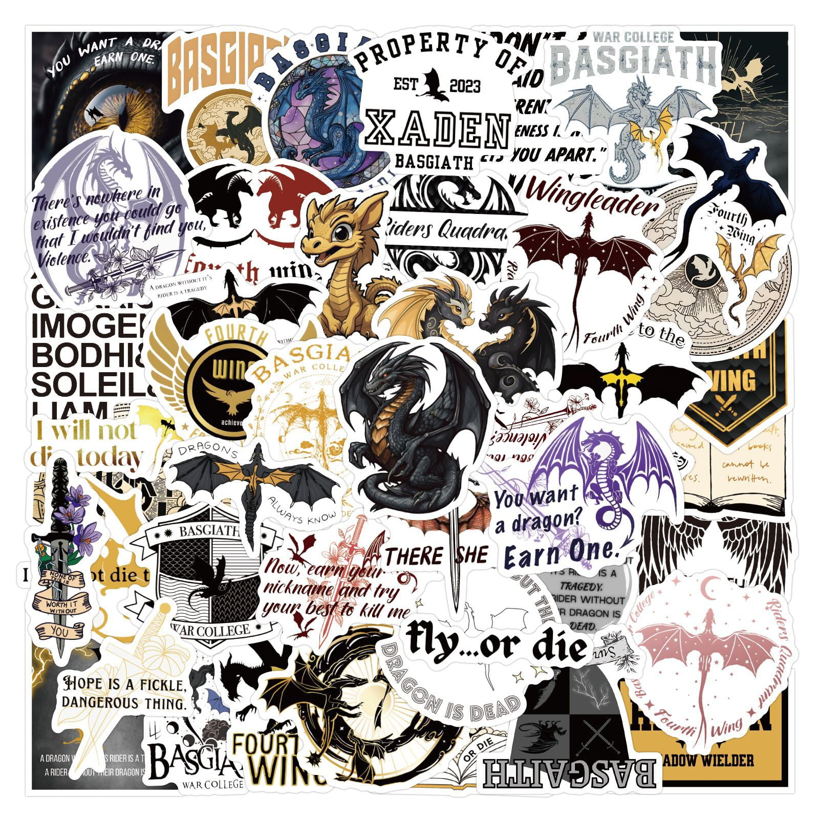 120PCS Fourth Wing Graffiti Stickers Decorative Luggage Water Bottle ...