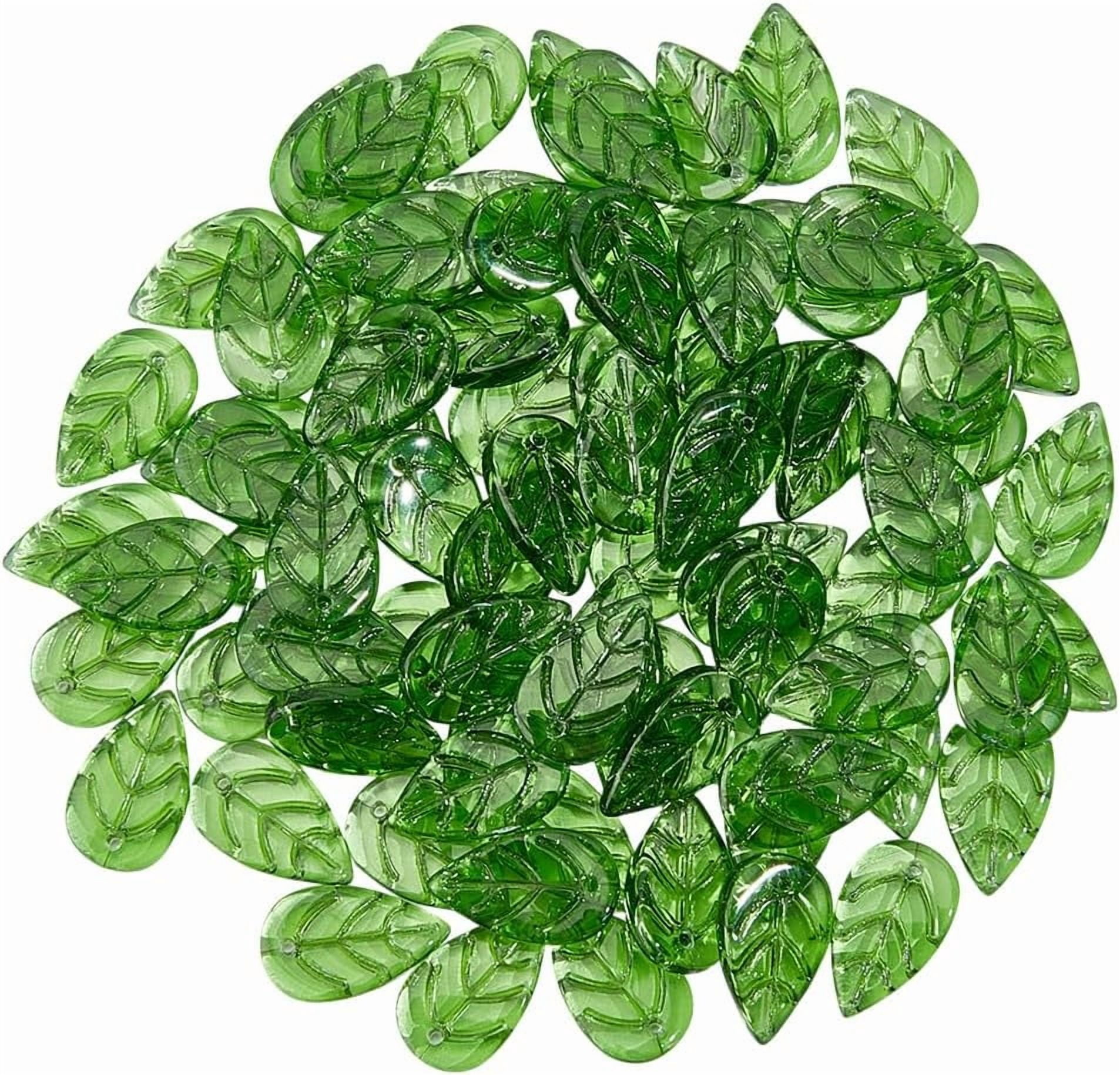 120PCS Green Leaf Glass Beads Translucent Bead Bulk Glass Spacer Beads ...