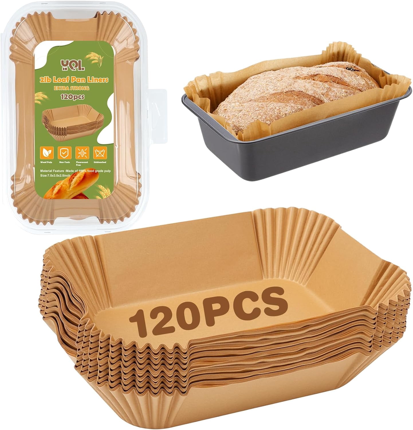 120PCS Loaf Pan Liners, Non-Stick Disposable Bread Parchment Paper ...