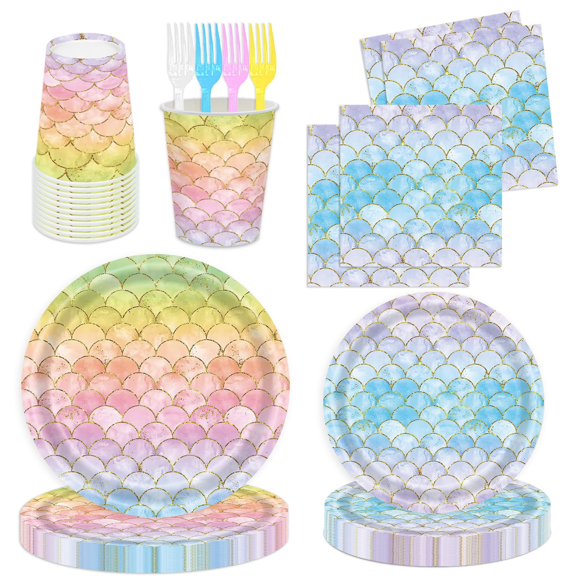 120PCS Mermaid Party Tableware Set Mermaid BSL1 Birthday Party Supplies ...