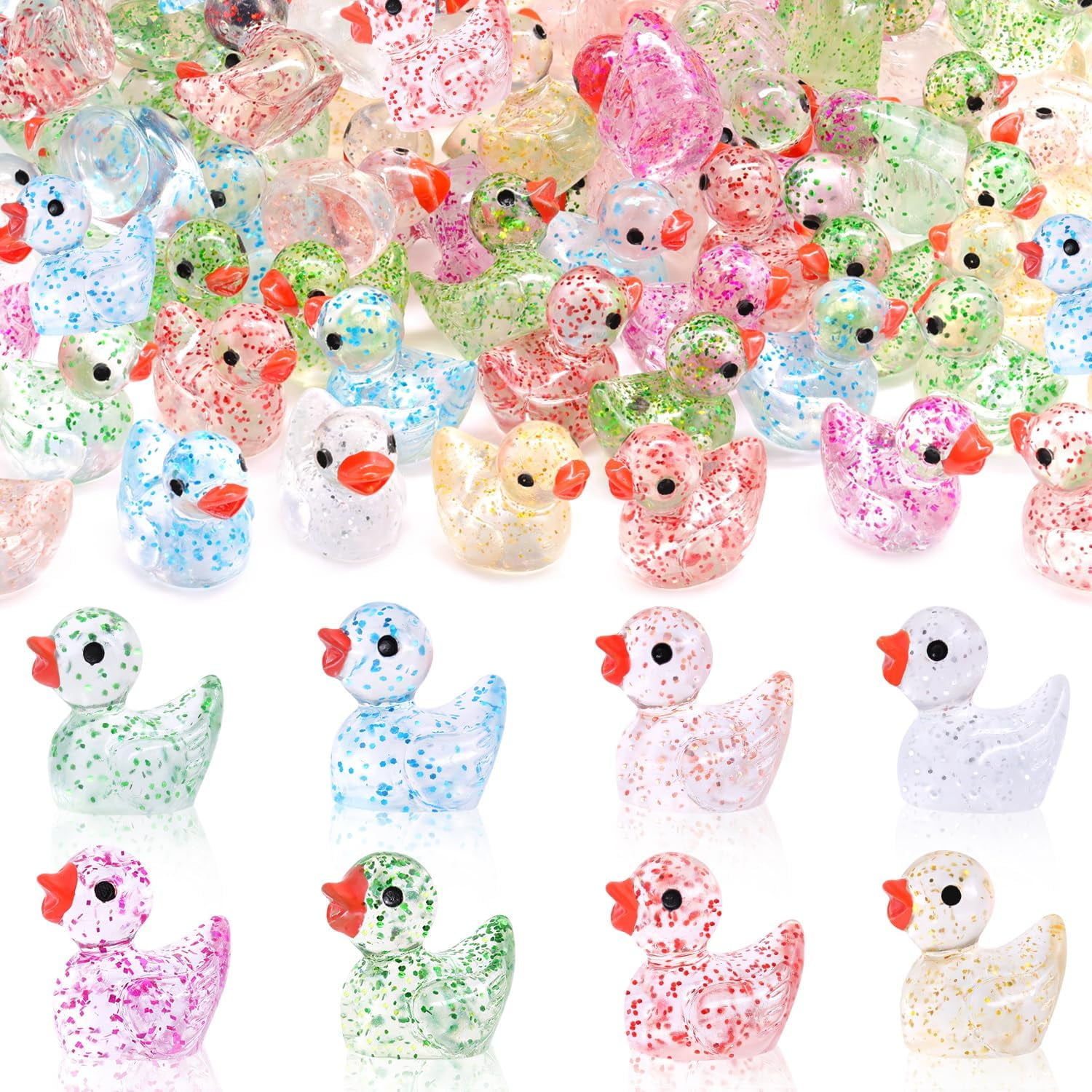 120PCS Mini Resin Animals Cute Colorful Glitter Tiny Ducks, Miniature ...