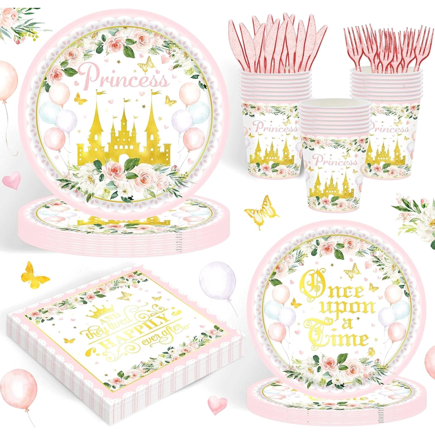 120PCS Princess Party Supplies for Girls AIS1 Kids Baby Shower 1st ...