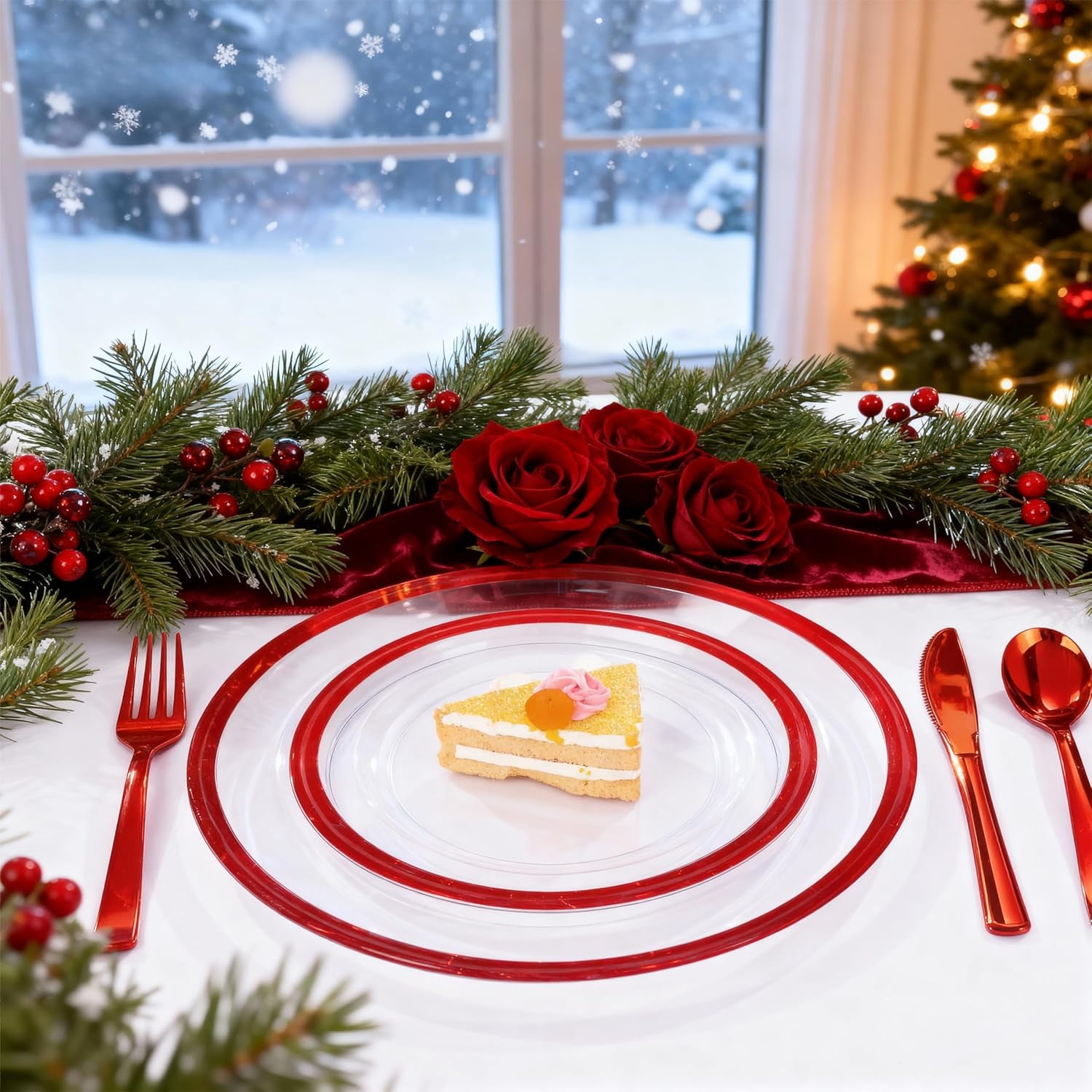 120PCS Red Plastic Plates for Party - Red Plates Disposable Heavy Duty ...