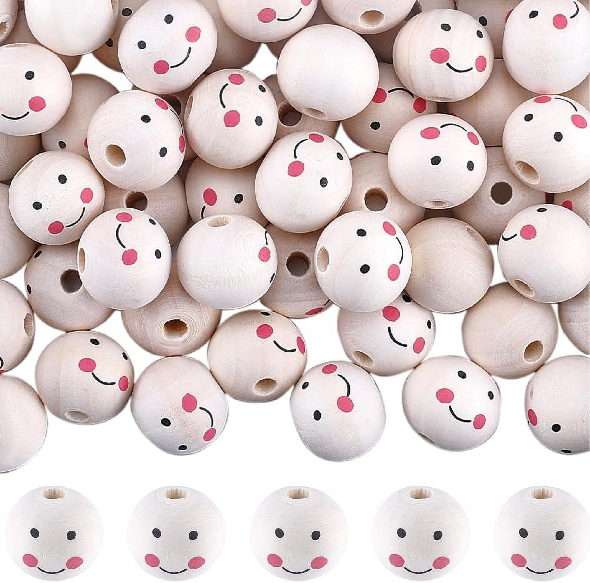 120PCS Smile Face Wood Beads 20MM Large Round Natural Wooden Spacer ...