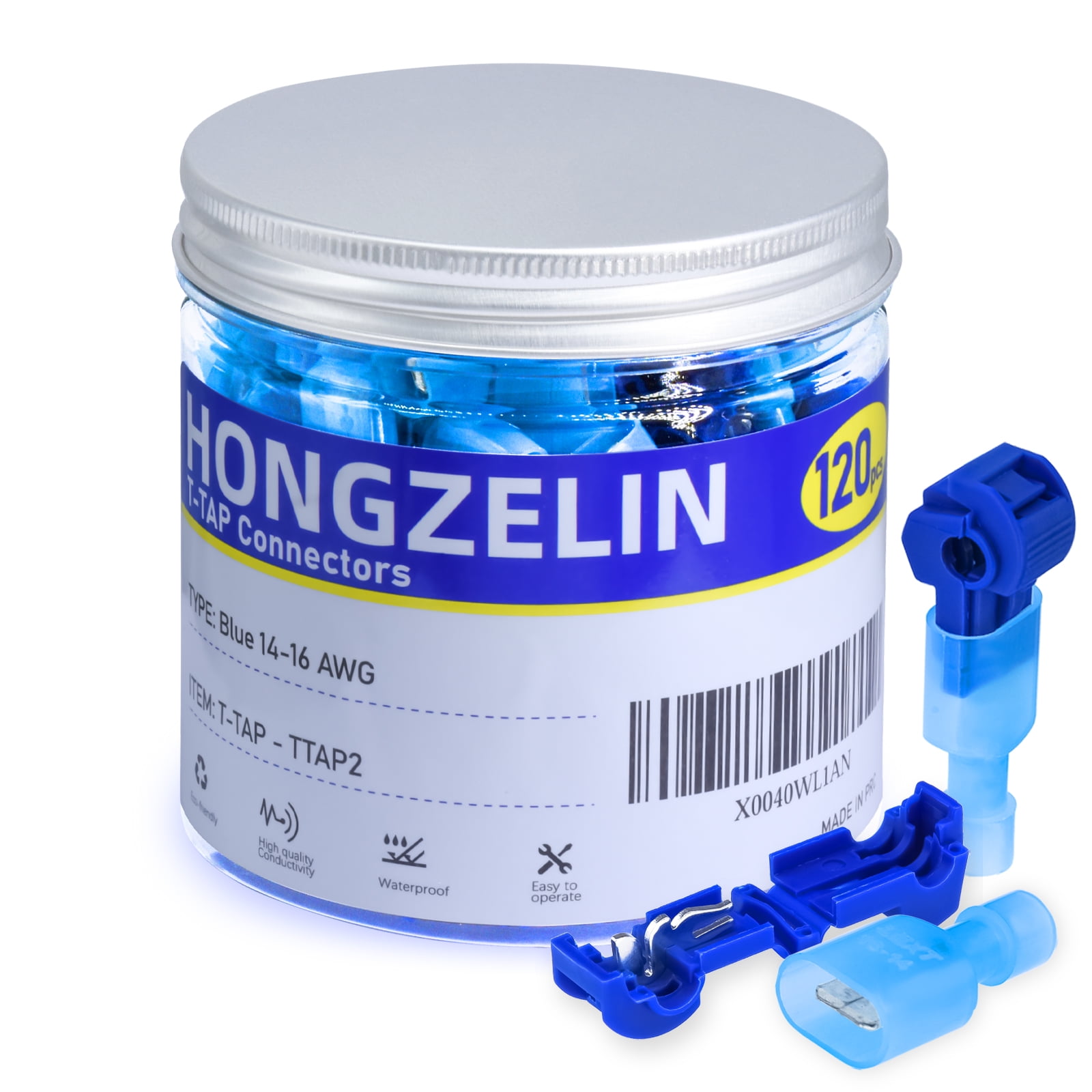 HONGZELIN 120PCS T-Tap Quick Wire Connector Kit Self Stripping Splicing ...