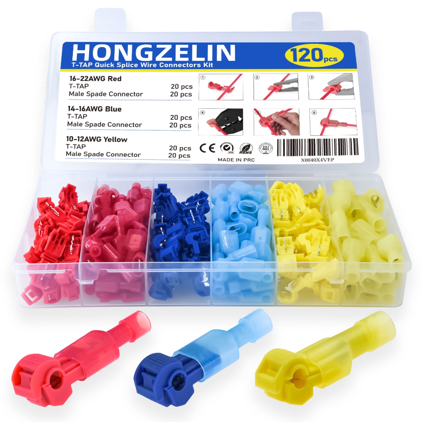 120PCS T-Tap Quick Wire Connector Kit Self Stripping Splicing Wire ...