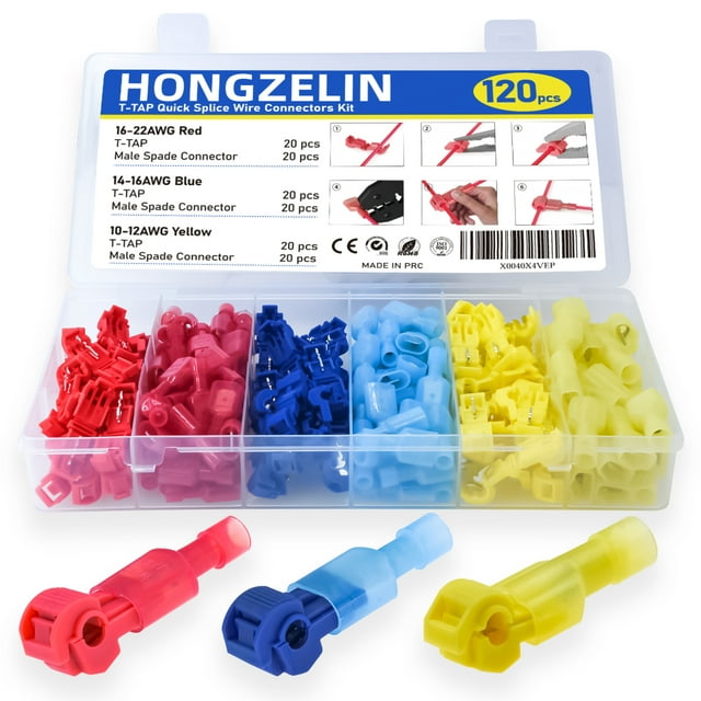 120PCS T-Tap Quick Wire Connector Kit Self Stripping Splicing Wire ...