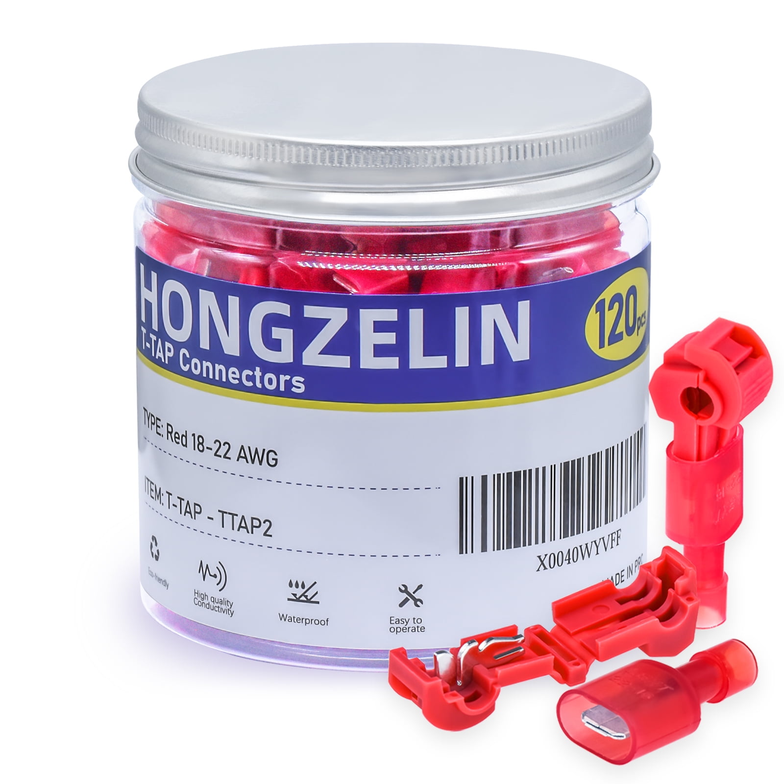 HONGZELIN 120PCS T-Tap Quick Wire Connector Kit Self Stripping Splicing ...