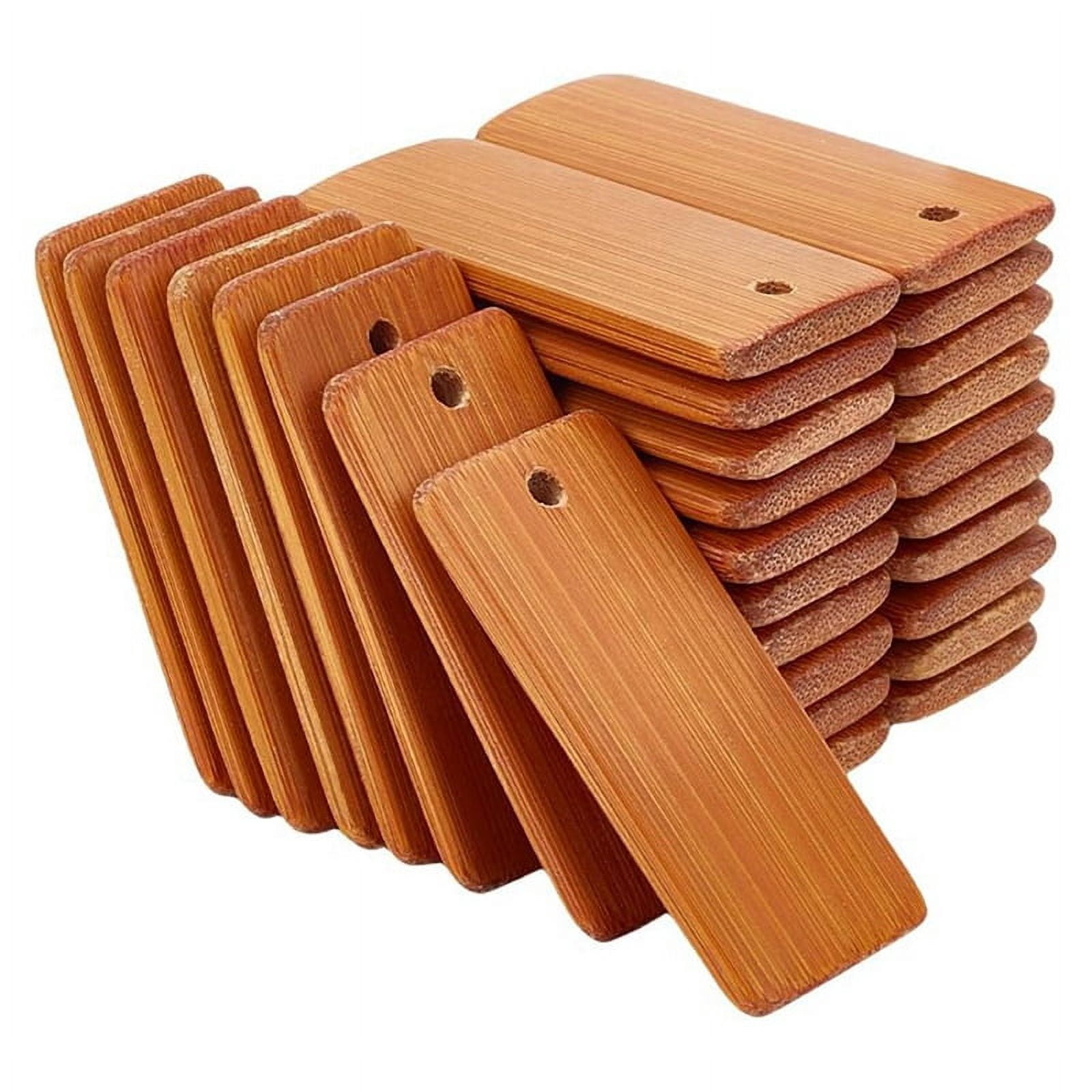 120PCS Wooden Tags Key Ring Blanks Rectangle Engraving Blanks Natural ...
