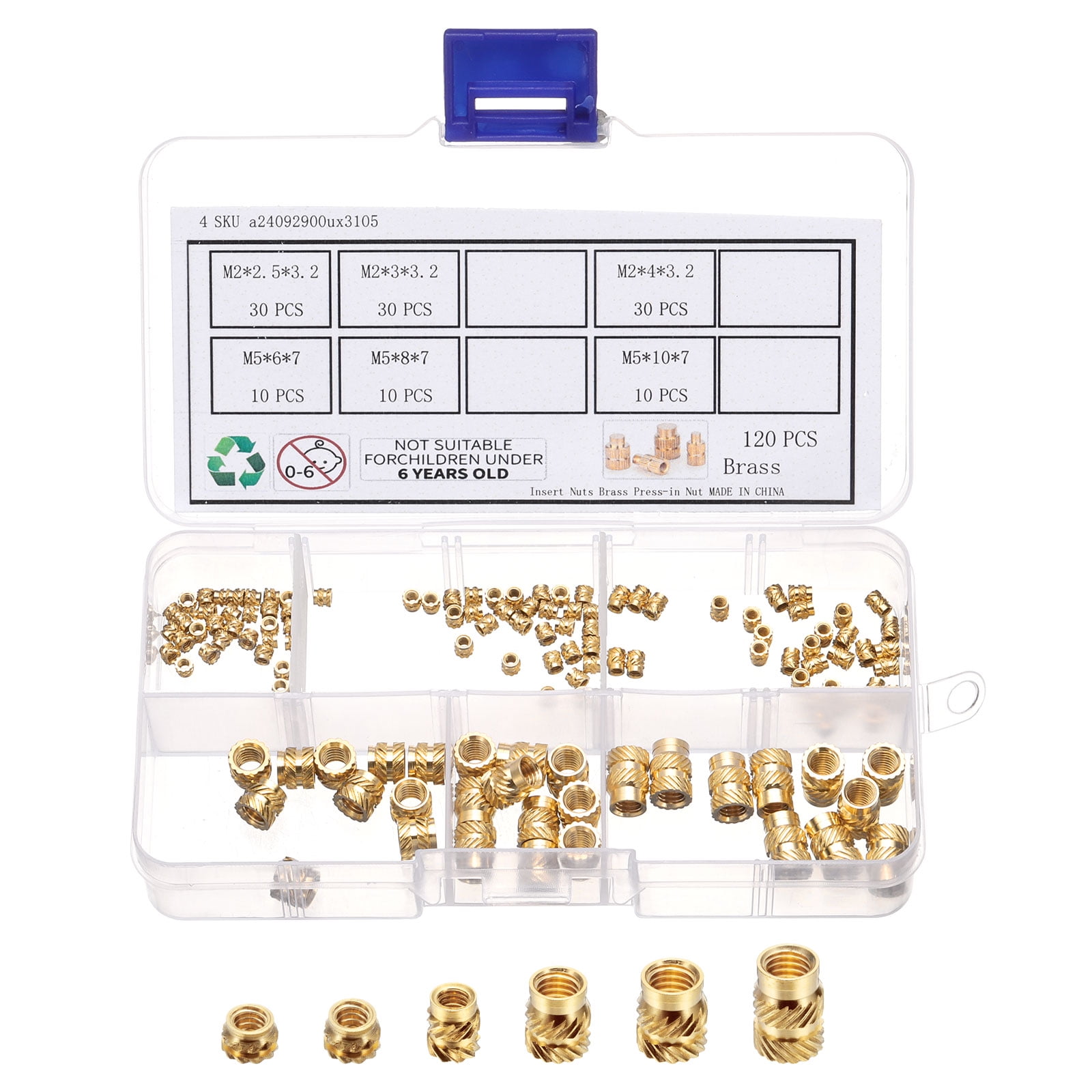 120Pack M2 M5 Metric Threaded Inserts Brass Heat Set Insert Knurled ...