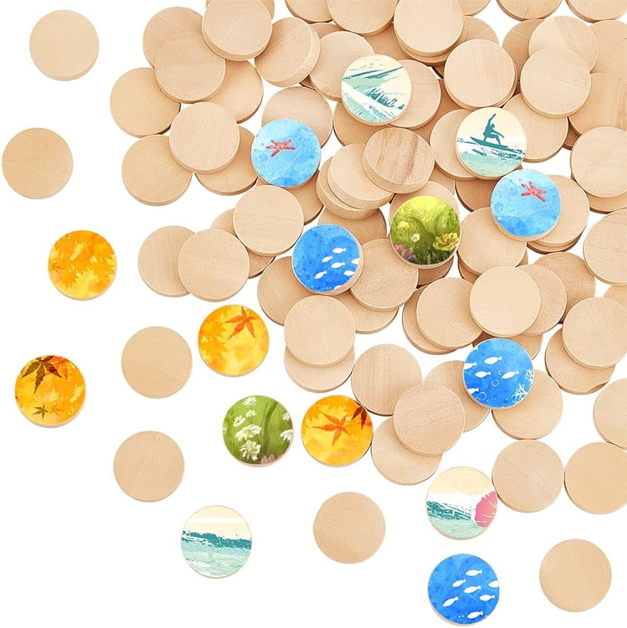 120Pcs 0.8 Inch Natural Beech Wood Slices Unfinished Round Wooden Discs ...