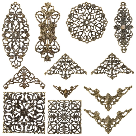 120Pcs 10 Styles Iron Connector Charms Hollow Bridal Headwear Making ...