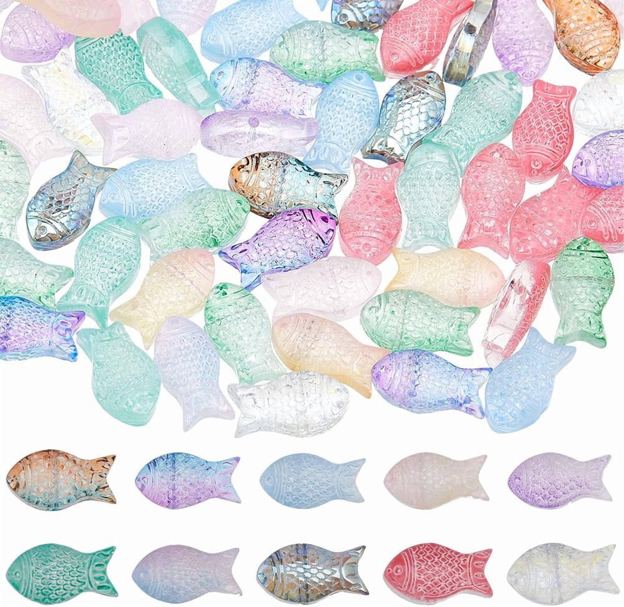120Pcs 12 Colors Glass Fishes Bead 15x8x5mm Ocean Animal Beads Hawaiian ...