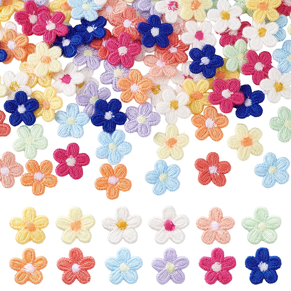 120Pcs 12 Colors Polyester Clothing Patches Flower Mixed Color ...