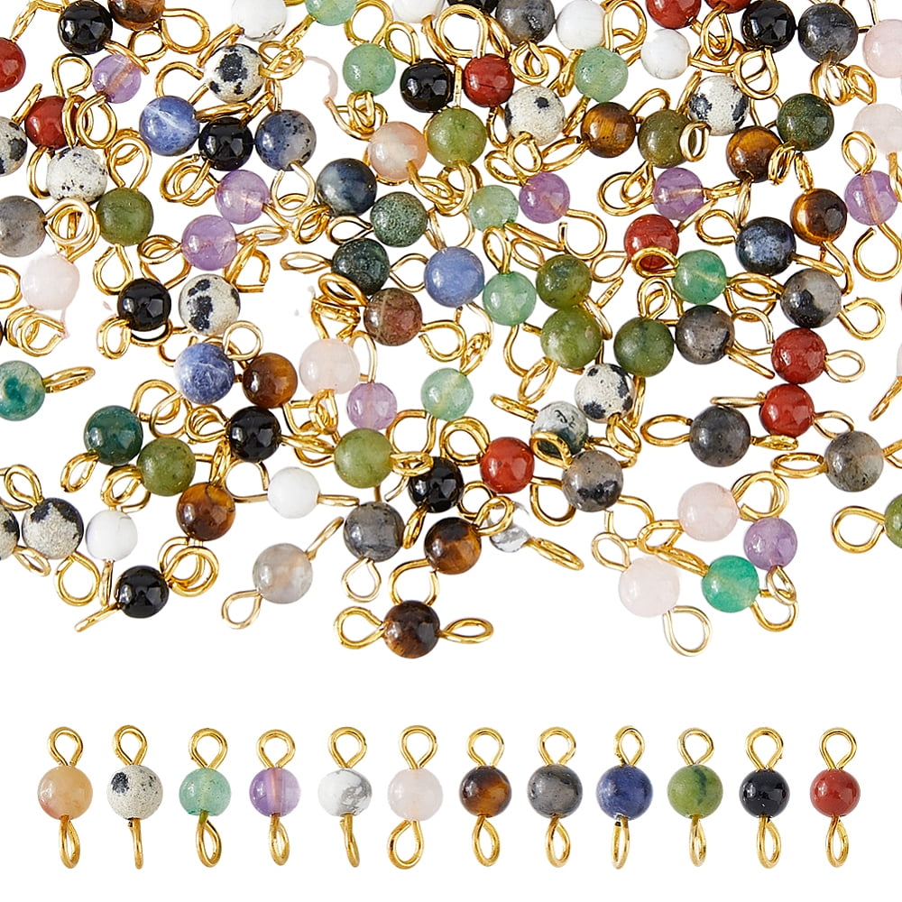 120Pcs 12 Styles Gemstone Connector Charm 4mm Round Stone Link Charms ...