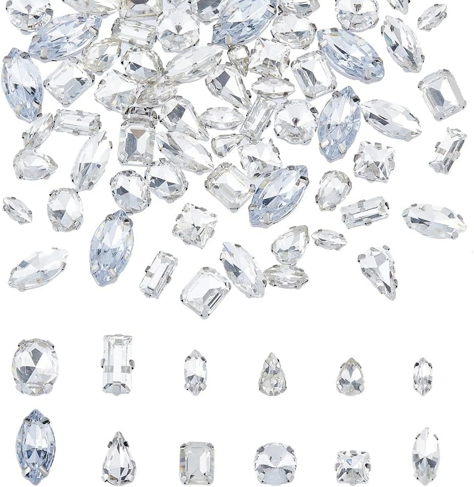 120Pcs 12 Styles Sewing Gems Mixed Shapes Glass Rhinestone Metal ...