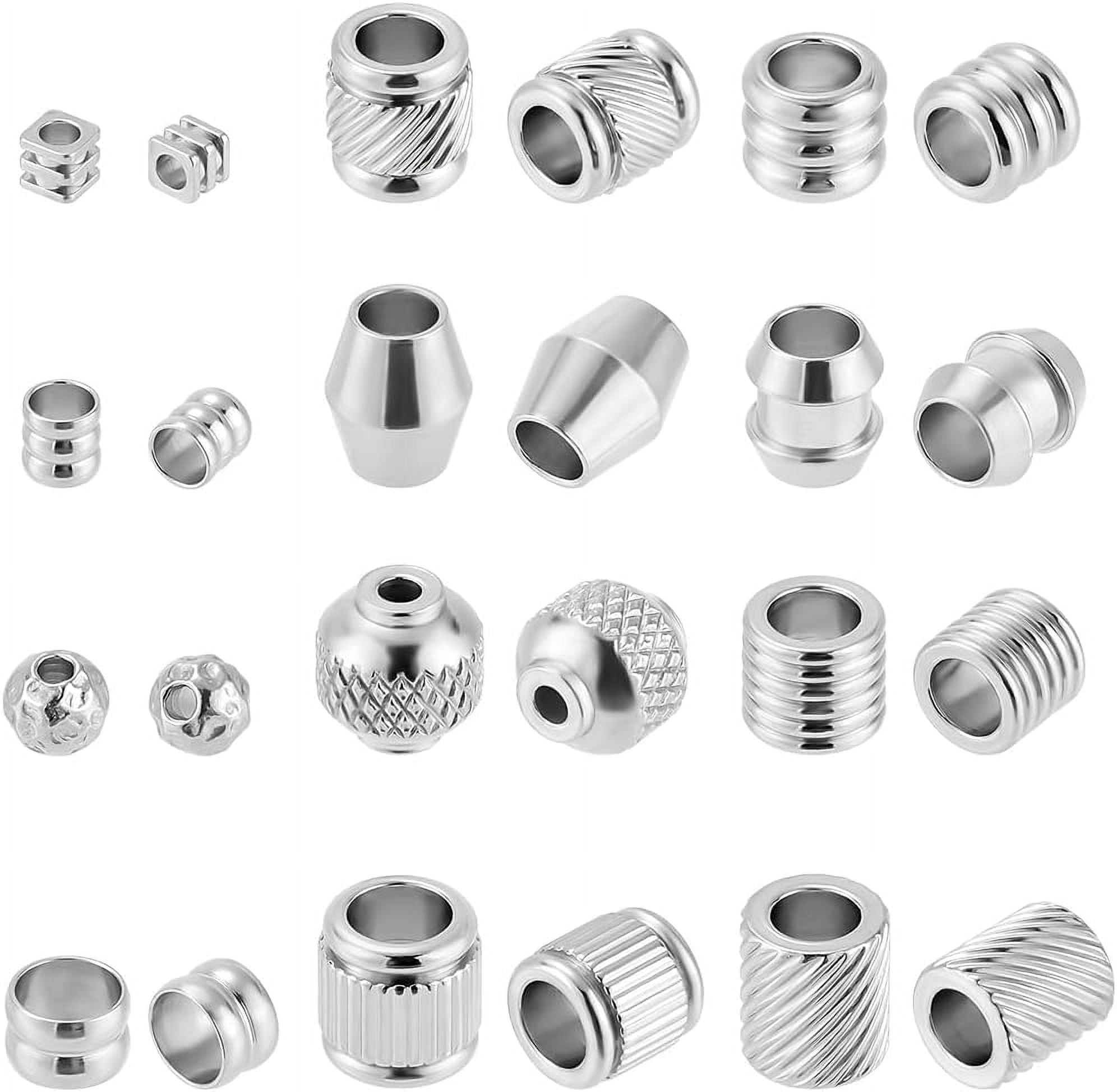 120Pcs 12 Styles Stainless Steel European Bead Large Hole Mixed Shapes ...