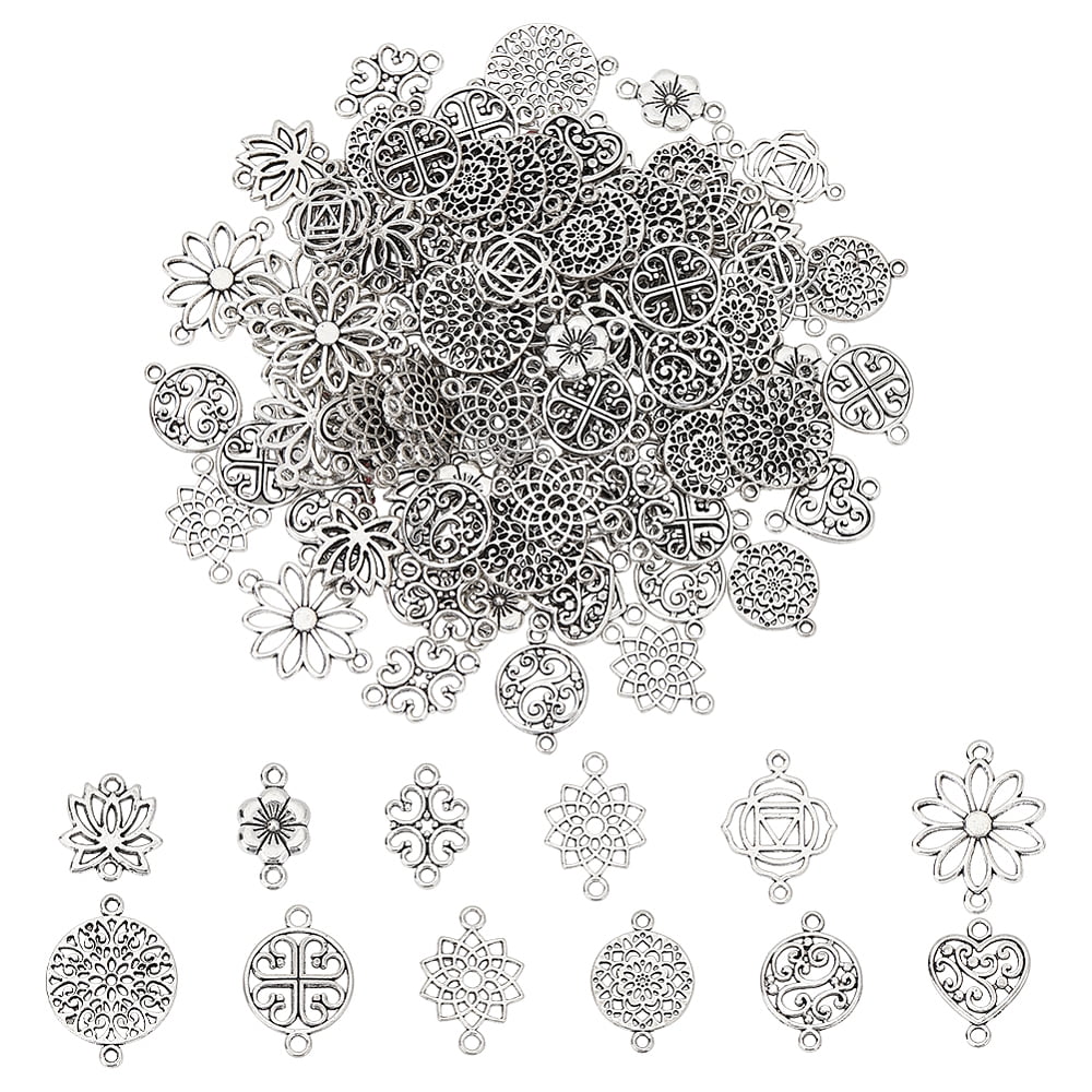 120Pcs 12 Styles Tibetan Style Alloy Connector Charms Flower Mixed ...