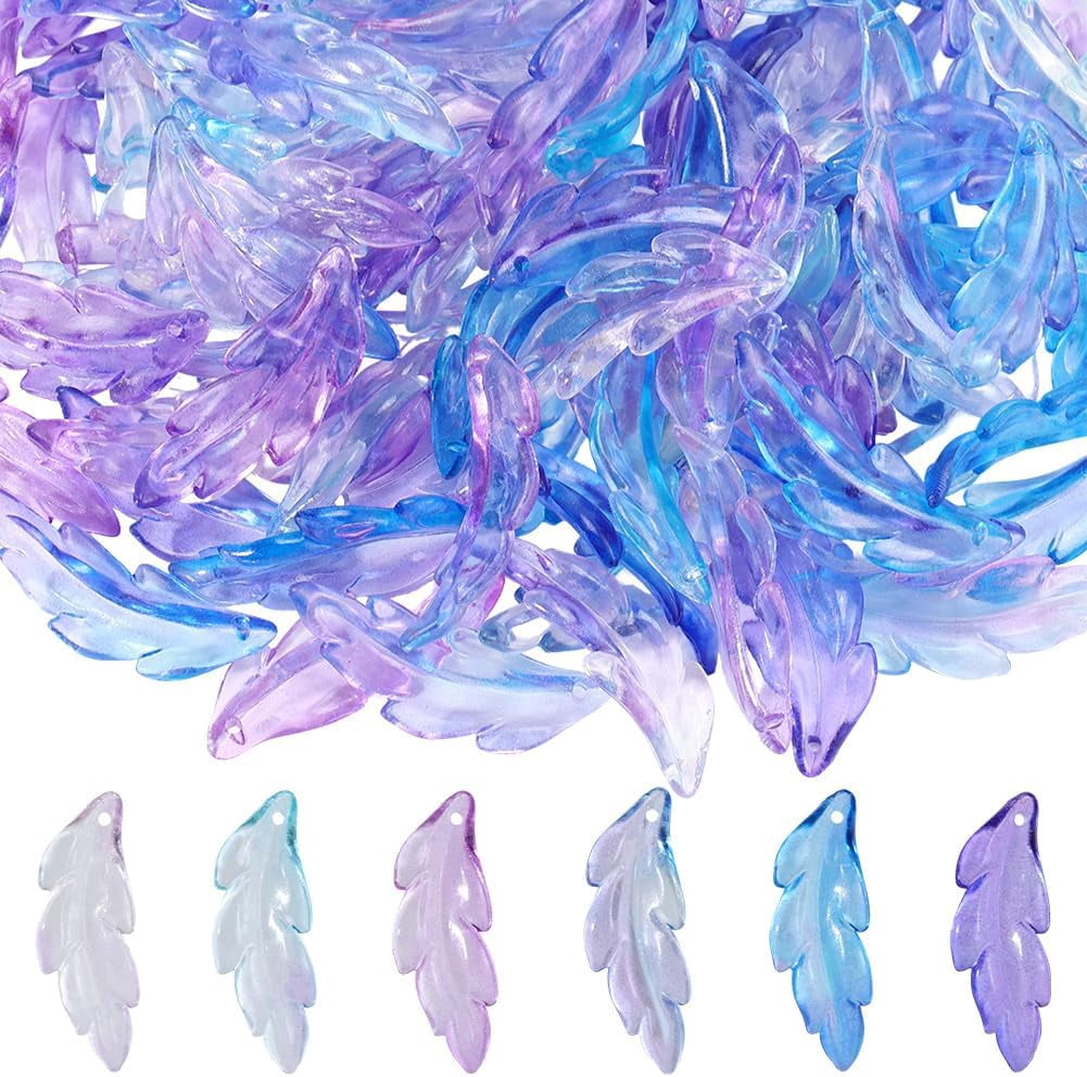 120Pcs 120Pcs 8 Colors Plastic Pendants Feather Gradient Color Dark ...