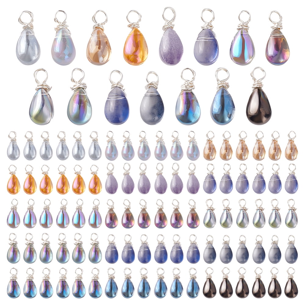 120Pcs 15 Colors Lampword Charms Teardrop with Copper Wire Mixed Color ...