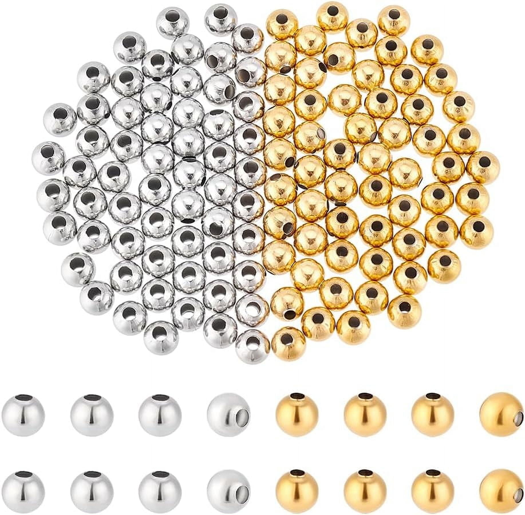 120Pcs 2 Colors 304 Stainless Steel Round Seamed Beads for Jewelry ...