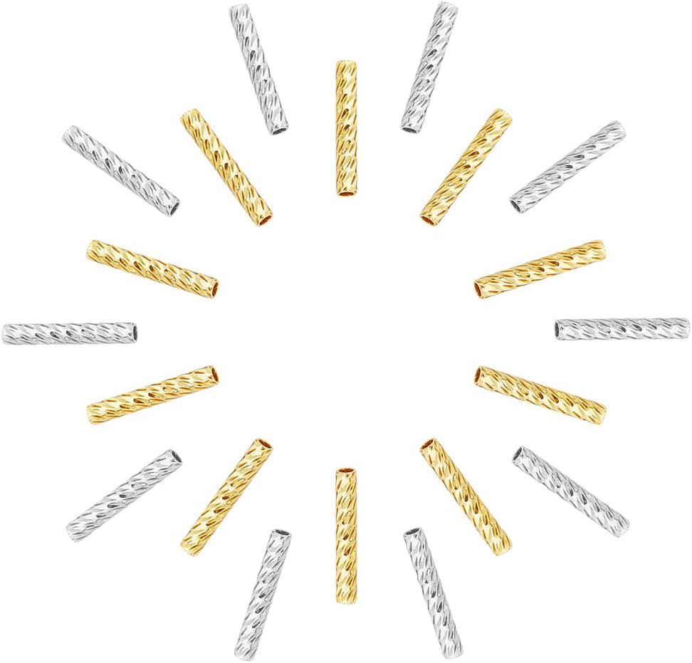 120Pcs 2 Colors Brass Tube Beads 10mm Faceted Straight Tubular Beads ...