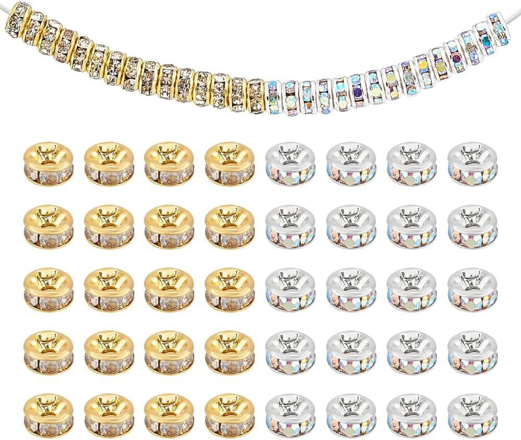 120Pcs 2 Colors Rhinestone Spacer Beads Metal Grade A Flat Round Bead ...