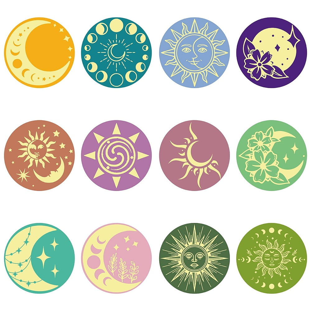 120Pcs 2 Inch Round Moon Stickers Self Adhesive Sun Moon Phase Star ...