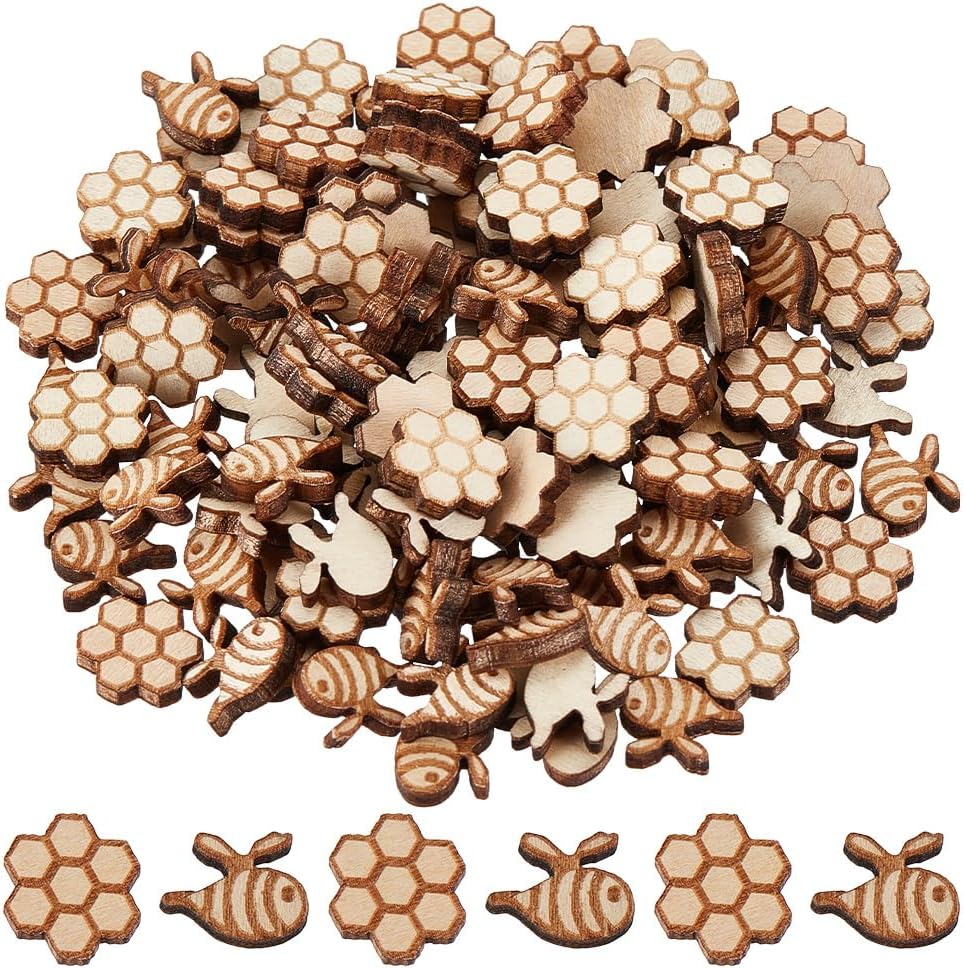 120Pcs 2 Style Mini Wood Stud Earring Blanks Bees & Honeycomb Wood ...