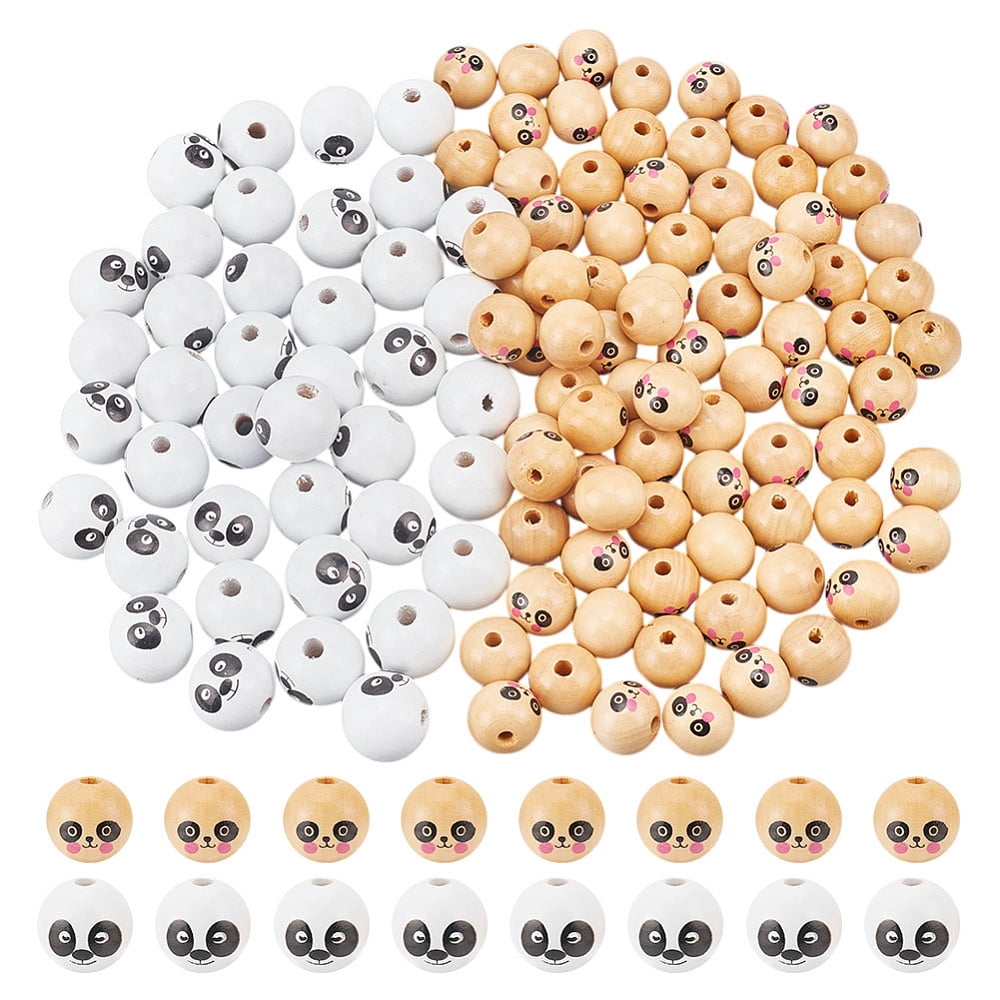 120Pcs 2 Style Wood European Beads Round Panda Mixed Color 19~24.5mm ...