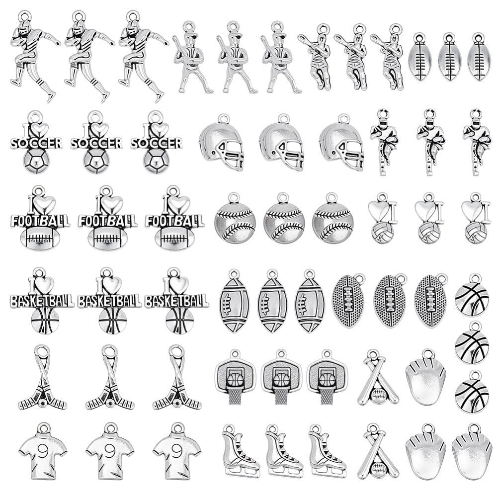 120Pcs 20 Styles Sports Theme Tibetan Style Alloy Pendants Silver Mixed ...
