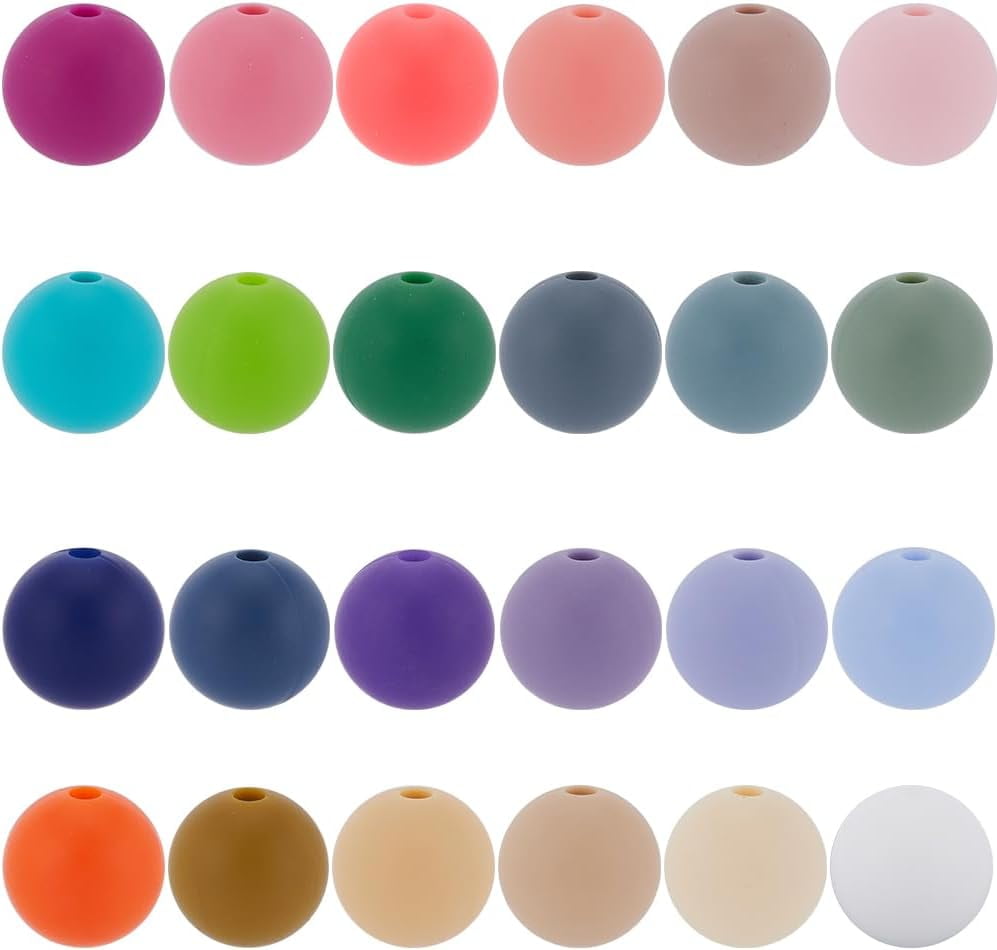 120Pcs 24 Colors 12mm Silicone Bead Round Focal Beads Bulk Colorful ...