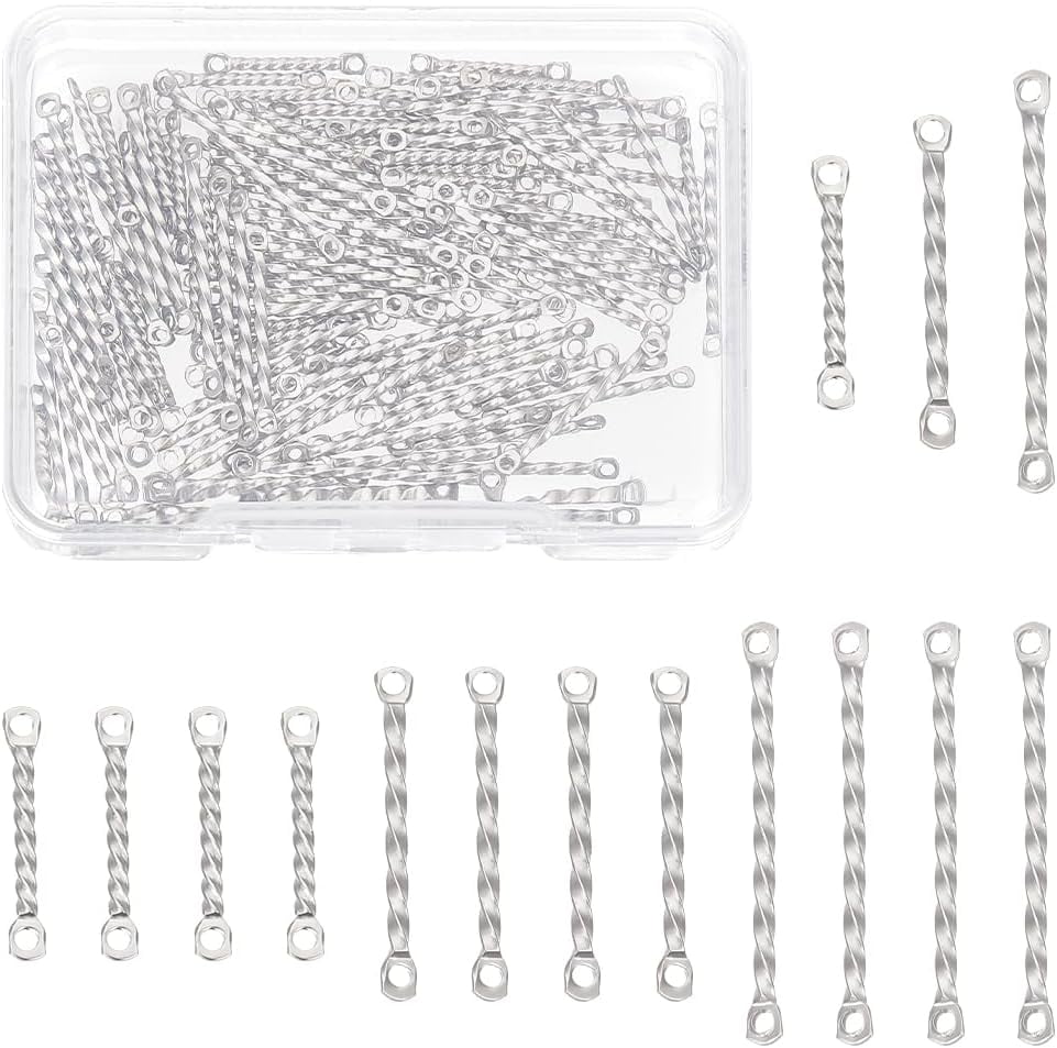 120Pcs 3 Styles 304 Stainless Steel Bar Connector Charms Twist Stick ...