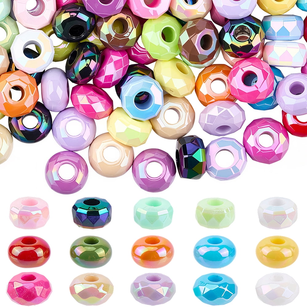 120Pcs 3 Styles Rainbow Iridescent Acrylic European Beads Large Hole ...