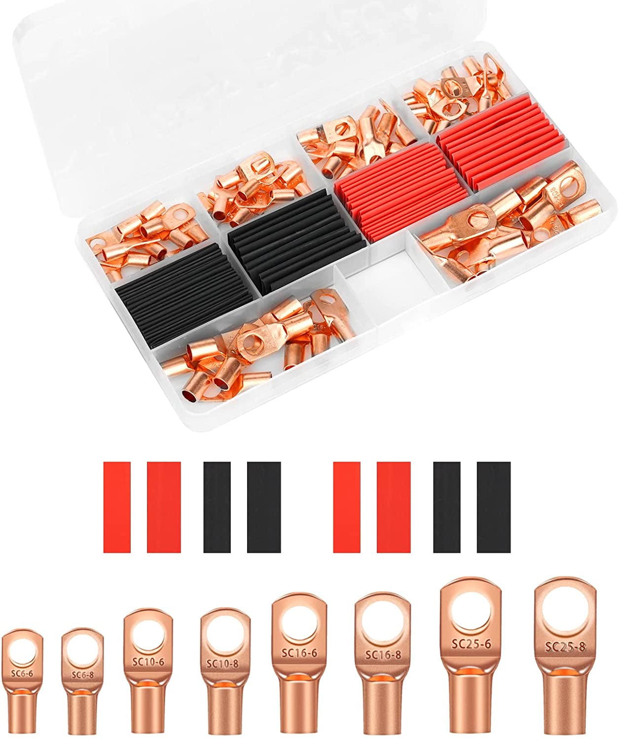 120Pcs 4/6/8/10/12AWG Copper Wire Terminal Connectors Kit Including ...