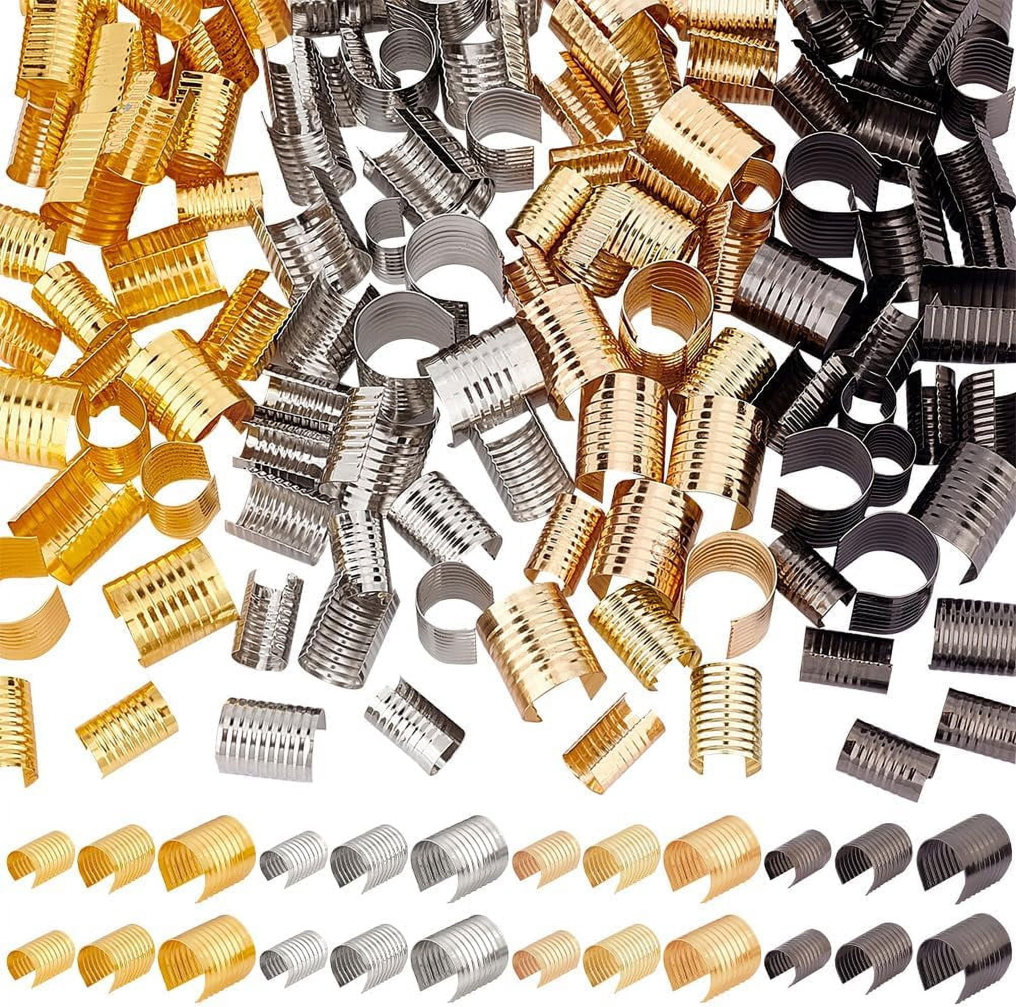120Pcs 4 Colors Leather Rope Clips 3 Size Cylindrical Crimp Beads End ...