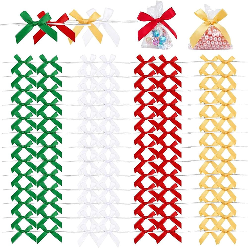120Pcs 4 Colors Polyester Bowknot with Iron Wire Twist Ties for DIY ...