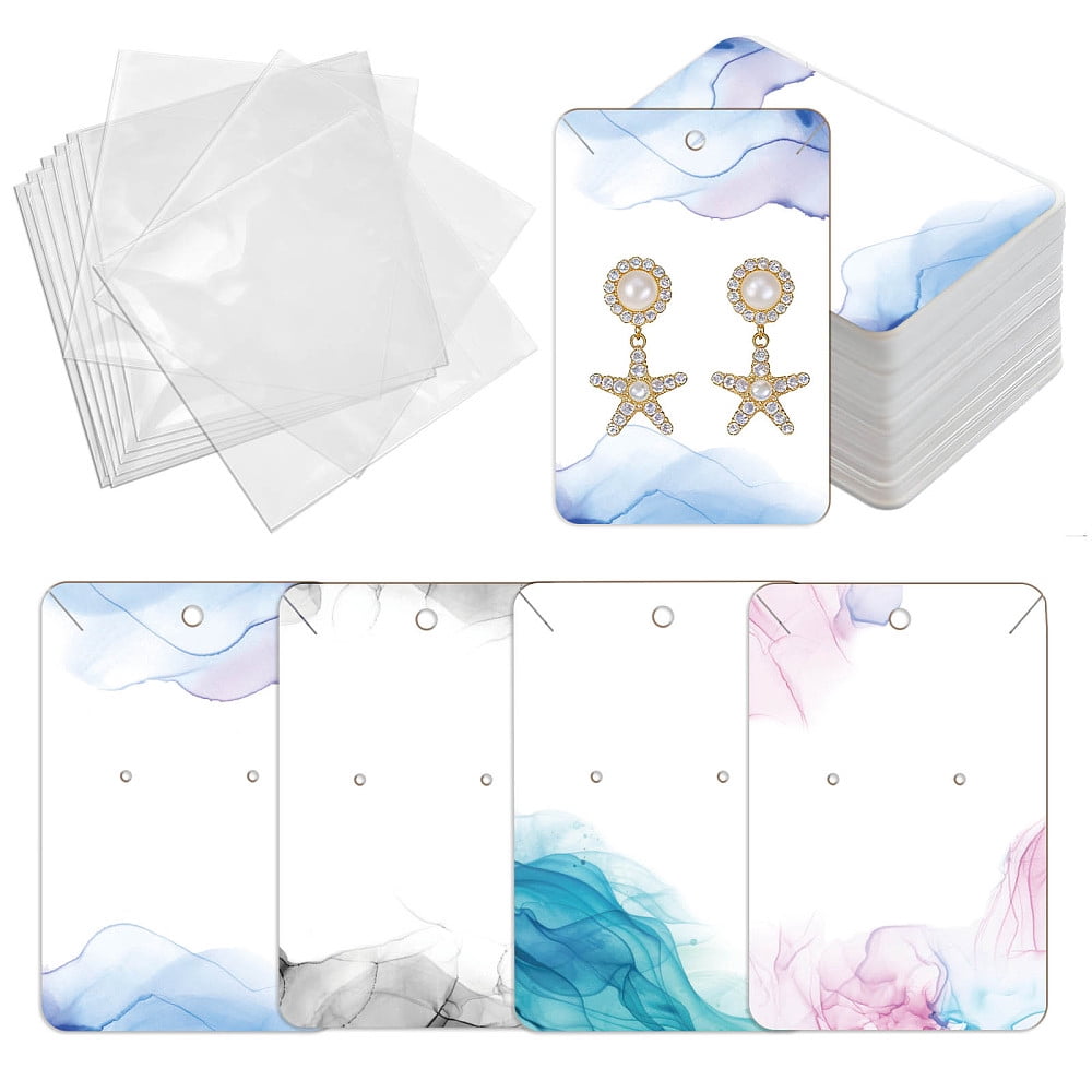 120Pcs 4 Styles Paper Jewelry Display Cards for Earring Rectangle Shape ...