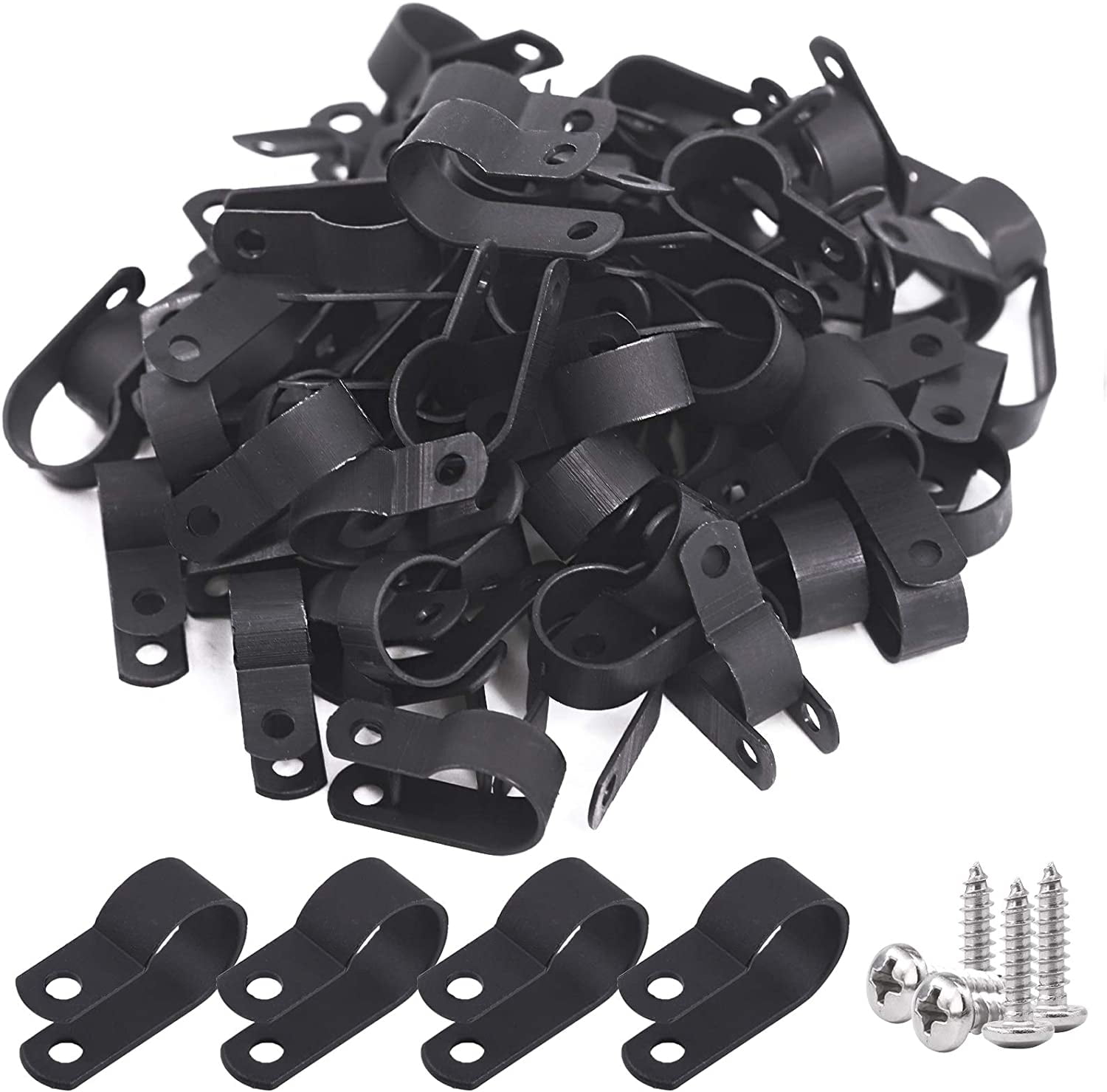 120Pcs 5/8 Inch Black Nylon Screw Mounting R-Type Cable Clip Wire Clamp ...