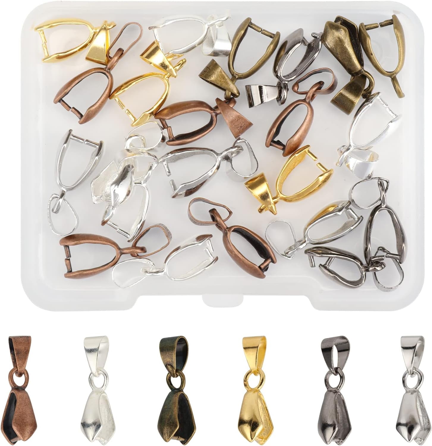 120Pcs 6 Colors Brass Pinch Bail Ice Pick Pinch Bails Pendant Connector ...