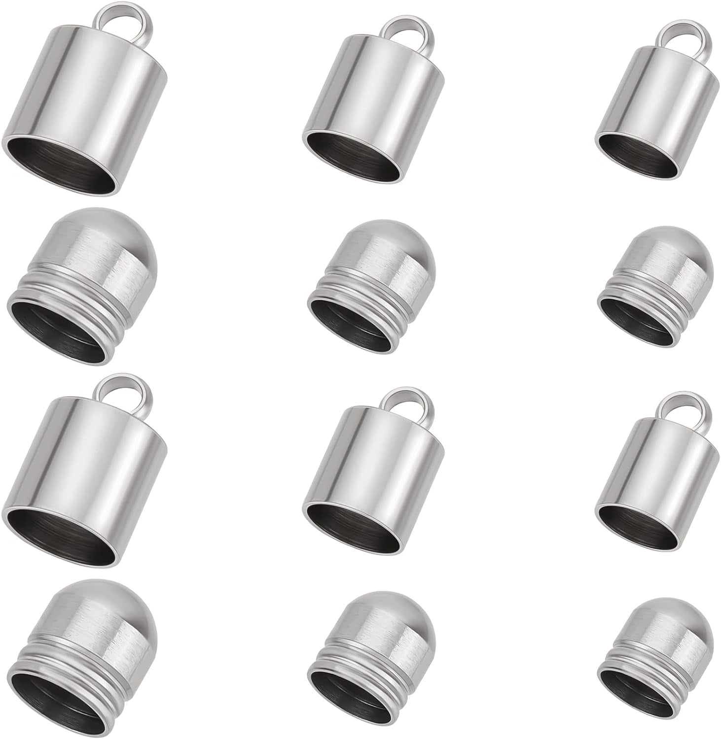 120Pcs 6 Size Crimp End Caps Stainless Steel Glue-in Leather Cord ...