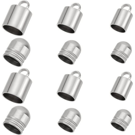 120Pcs 6 Size Crimp End Caps Stainless Steel Glue-in Leather Cord ...