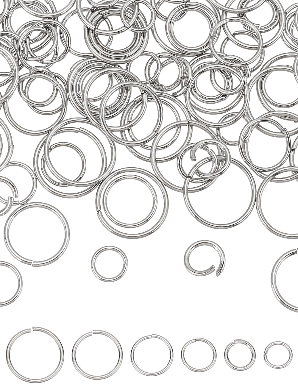 120Pcs 6 Sizes Stainless Steel Open Jump Rings 816mm Round Connector ...