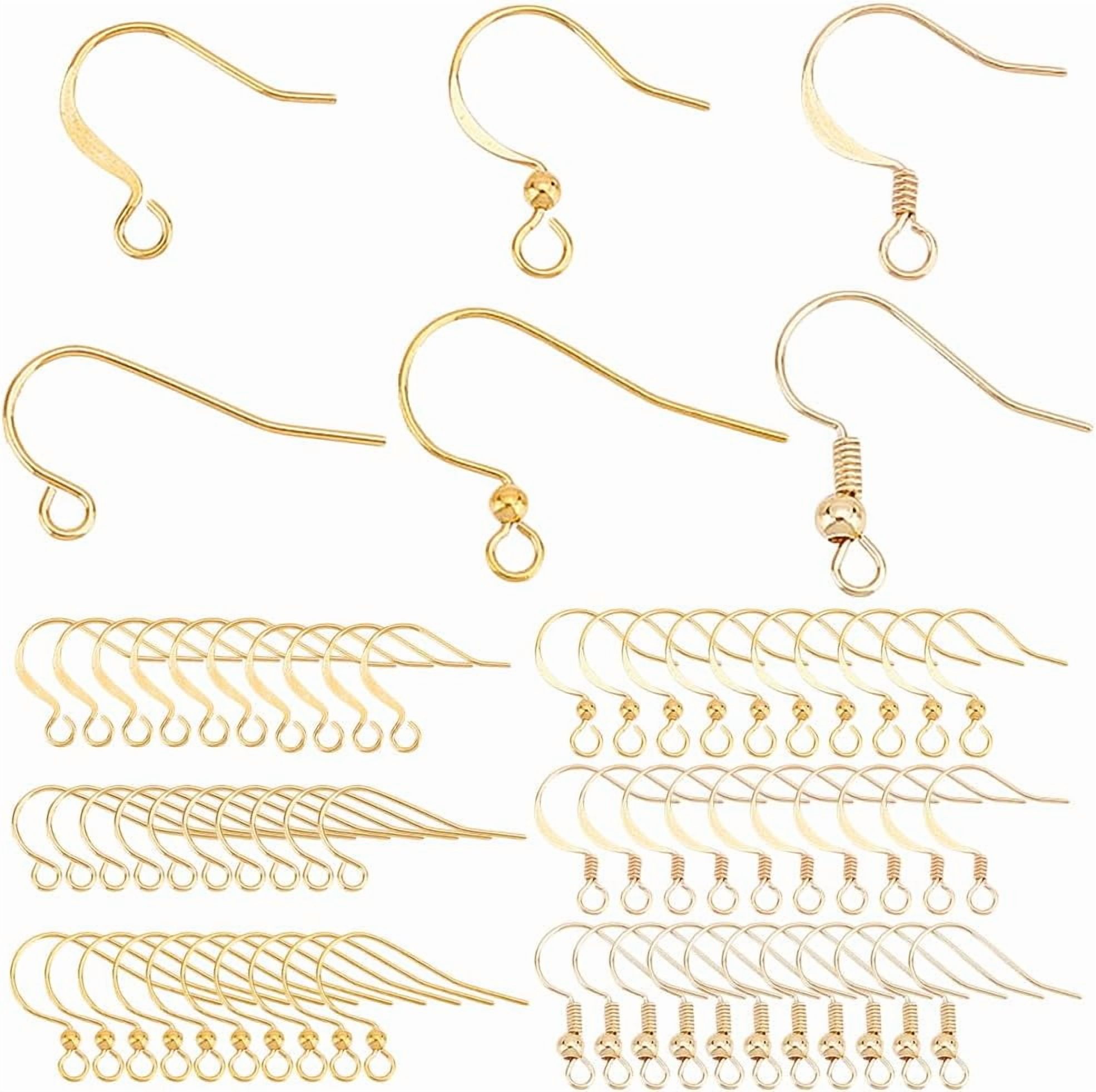 120Pcs 6 Style Brass French Hooks with Coil and Ball Ear Wire Real 18K ...